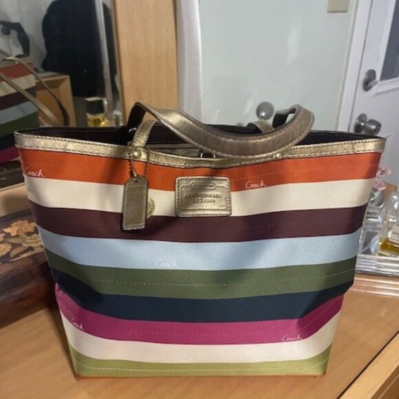Coach | Bags | Coach Stripe Medium Tote Euc Pristine | Poshmark